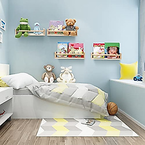 HAPOO Nursery Book Shelves Wall Bookshelf for Wall 16" Wood Nursery Shelf Floating Bookshelf for Kids Room Set of 4