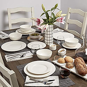 Tabletops Gallery Embossed Bone White Porcelain Round Dinnerware Collection- Chip Resistant Scratch Resistant, Bloom 12 Piece Dinnerware Set (Dinner Plate, Salad Plate, Cereal Bowl)