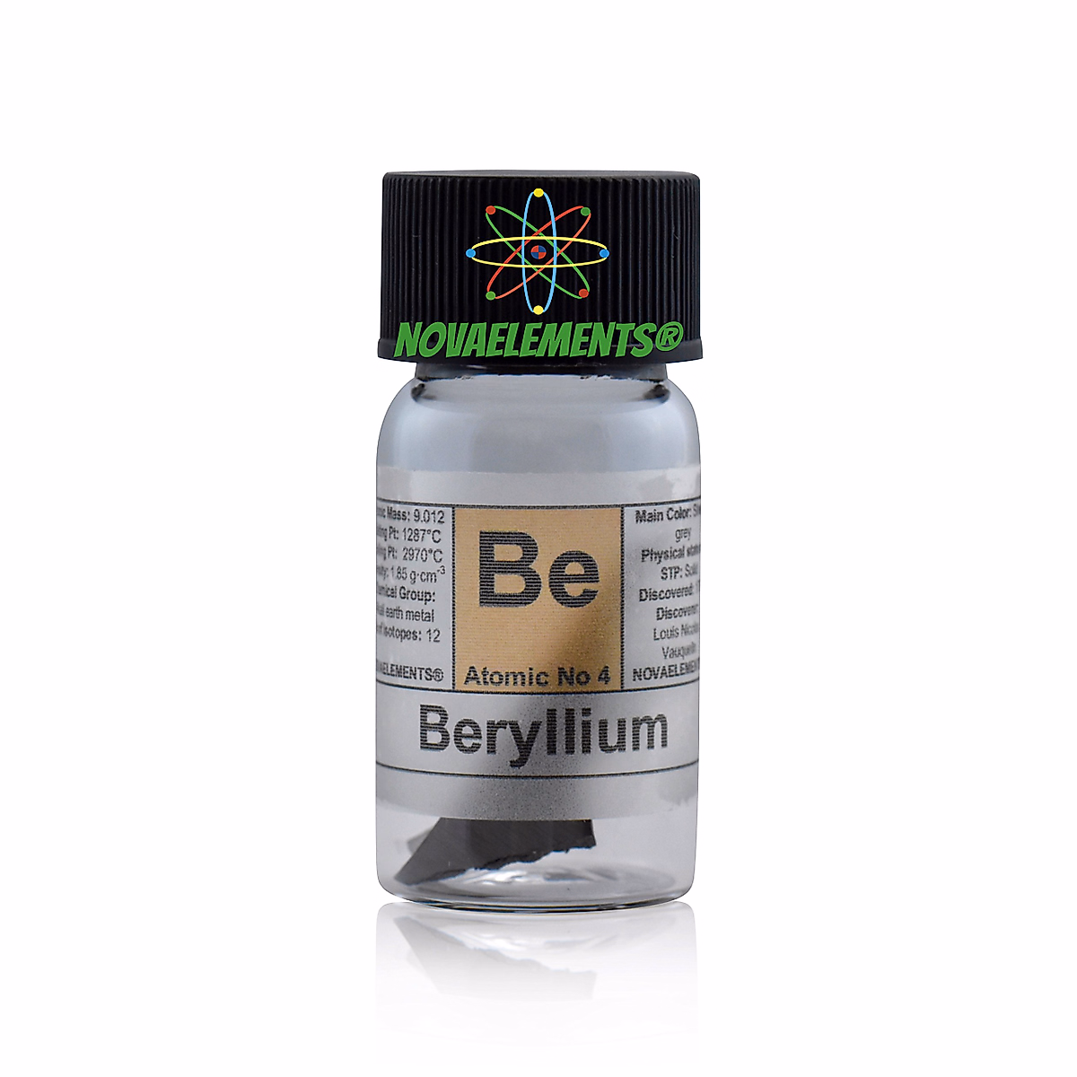 Beryllium Metal Element 4 Sample Be, Pure 0.5 Grams 99,9% Shiny Pieces Inside Labeled Glass Vial