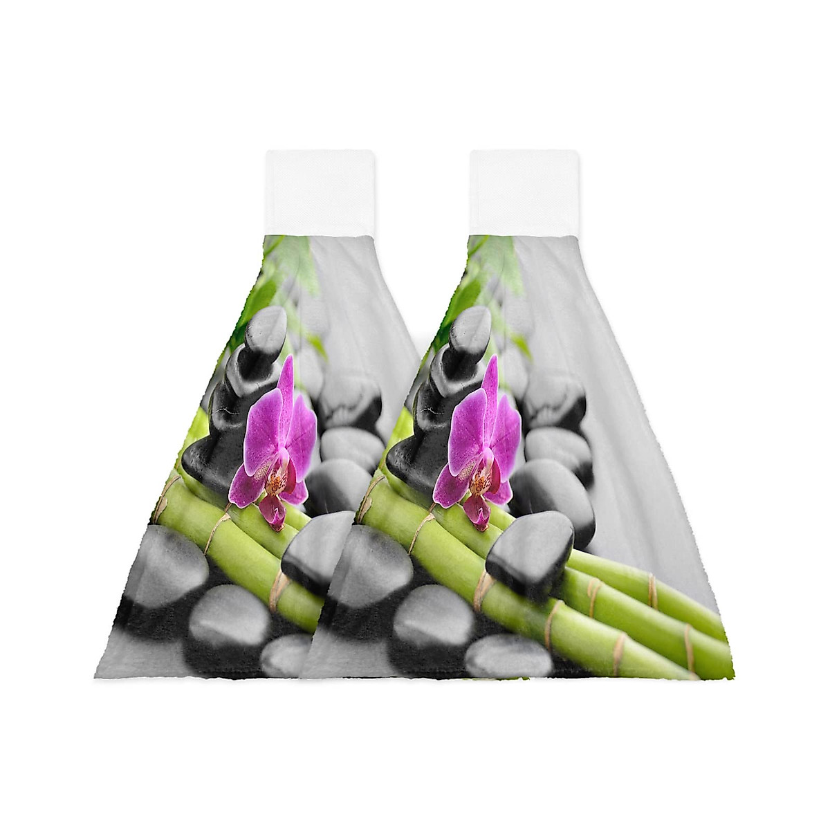 2 PCS Kitchen Hand Towels, Orchid Dew Basalt Stones Floral Aromatherapy Soft Plush Hanging Tie Towels with Loop for Kitchen Bathroom Dish Cloth Tea Bar Towel Close-up Purple Floral