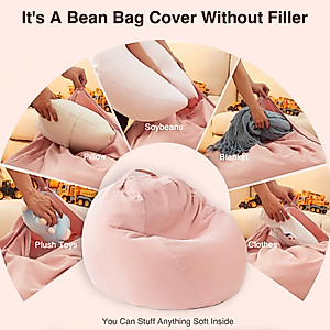 EXQ Home Stuffed Animal Storage Kids Bean Bag Chair Cover (No Filler) Washable Ultra Soft Corduroy Pink Bean Bag Cover for Organizing Plush Toys or Textile, Sack Bean Bag for Adults, Teens