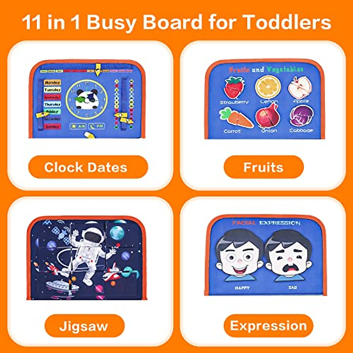 BESNEL Busy Board for Toddlers 2-4,Busy Book for Toddlers 1-3,Preschool Educational Activity Sensory Board for Learning Fine Motor Skills,Zipper Board for Toddlers 1-3,Gifts for Boys Girls