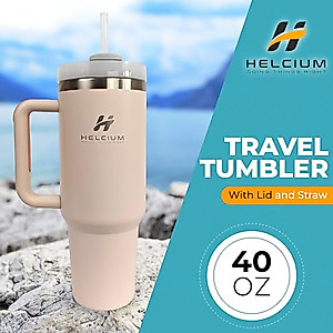 HELCIUM Travel Quencher Tumbler with Lid and Straw – Practical Tumbler with Handle for Water, Coffee, Tea, Juice –Hot and Cold 40oz Tumbler with Handle –Insulated Stainless Steel Tumblers