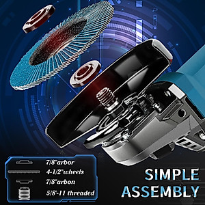 QMCAHCE cordless angle grinder with 4-1/2" grinding wheel, cut-off wheel and adjustable auxiliary handle, with 2 4.0A batteries and a battery charger, for cutting, polishing, grinding and rust removal