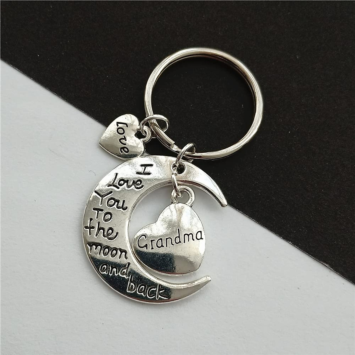I Love You to the Moon and Back Grandma Keychain Heart Shape Pendant Engraved Keyring