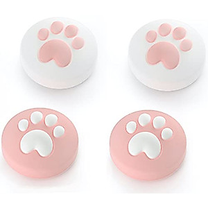 Cute Silicone Joycon Thumb Grip Caps for Nintendo Switch/OLED/Lite Console, Cute Cat Paw Shape Kawaii Silicone Joystick Cover Replacement Thumb Grip Covers for Joycon Switch Controller - Pink, 4PCS