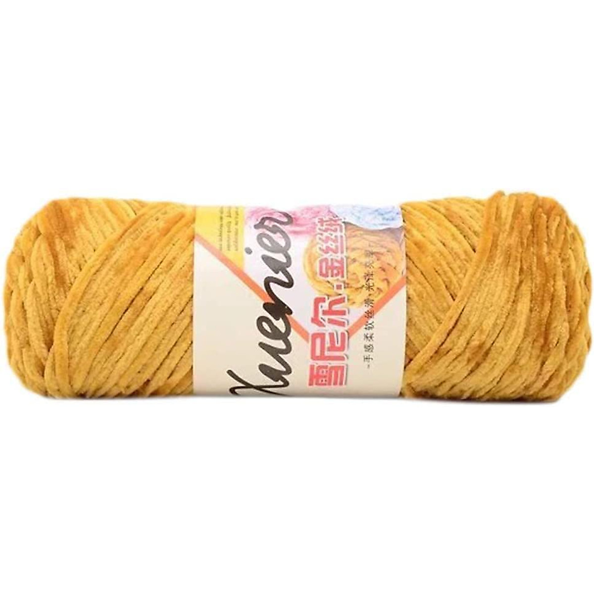 Yellow Solid Color Hand Woven Thick Crochet Thread Chenille Velvet Yarn Soft Wrapping for Craft Scarves Sports Blankets 100g
