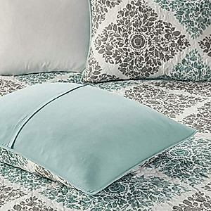 Madison Park Claire Quilt Modern Design - All Season, Breathable Coverlet Lightweight Bedding Set, Matching Shams, Decorative Pillow, King/Cal King (104 in x 94 in), Diamond Aqua 6 Piece