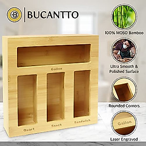 Bucantto Bamboo Food Storage Bag Organizer for Drawer, Compatible with Ziplock and Most Other Brands for Gallon, Quart, Sandwich & Snack Size Bags