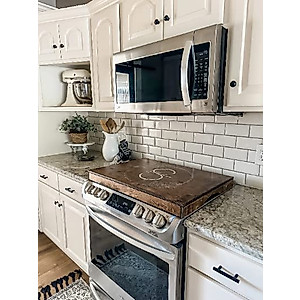 Josephine Thomas Home Personalized Noodle Board, Large Initial + Last Name, Stove Cover, Cooktop Cover, Warm Brown