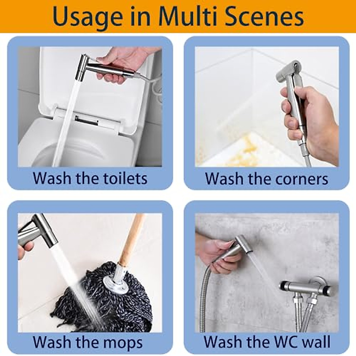 Roscid Handheld Bidet Sprayer Set, Toilet Bidet Attachment with 3-Way Faucet Diverter Bathroom Bidet WC Spray with 2M Hose, Used for Cleaning Sink, Bathroom Corner, Toilet, Personal Hygiene