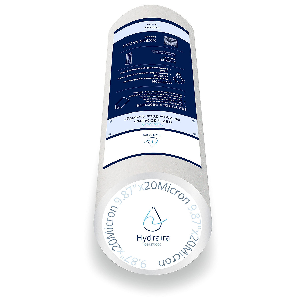 Hydraira 4-Pack 20 Micron 9.87” x 2.5” Sediment Water Filter Replacement Cartridge for Any Standard RO unit | Whole House RO System | Whole House Sediment Filtration CG9870020