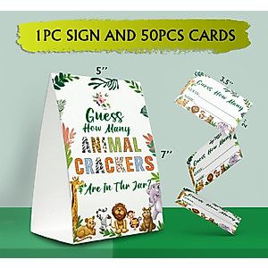 Woodland Animals Baby Shower Guess How Many Animal Crackers Game Sign,Woodland Baby Shower Kit (1 Standing Sign + 50 Guessing Cards) Greenery，Jungle Baby Shower Sign-H01