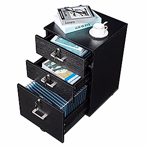 JOPESA Black Wood Grain Density Board Three Drawers Wooden Filing Cabinet