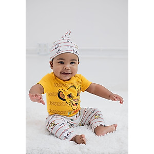 Disney Lion King Simba Infant Baby Boys 3 Piece Outfit Set: Cuddly Bodysuit Pants Hat orange/White 3-6 Months