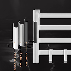 Heated Towel Rack with 4 Hooks, Constant Temperature 55°C, 4-Bar Wall Mounted Hot Towel Rack Aluminum Alloy Electric Towel Drying Rack Plug-In Towel Warmers for Bathroom Kitchen, 55*35CM,Black