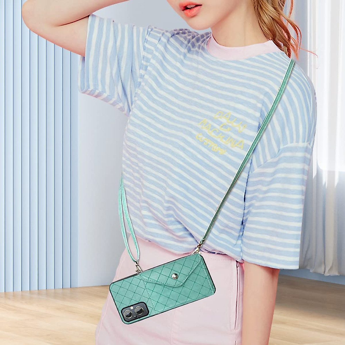 Compatible with OnePlus Nord N20 5G Wallet Case with Crossbody Shoulder Strap and Stand Leather Credit Card Holder Lanyard Cell Phone Cover for One Plus N 20 G5 1 Plus 20N 1plus One+ 1+ N205G Green