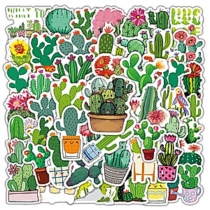 Yaroelrd Cactus Stickers 50 Sheets of Plant Vinyl Waterproof Suitable for Laptop Skateboard Kettle Mobile Phone Scrapbook Children Adolescents Adult Aesthetic, Green, 7 x 4.5 x 0.19 inches