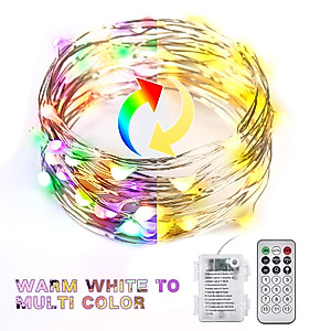 Ariceleo 4 Packs Warm White & Multi-Color Battery Operated String Lights, 5M/16.4ft. 50 LEDs Remote Control Timer 12 Modes Optional Twinkle Battery Powered Fairy Lights Sliver Wire Firefly Lights