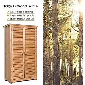 GRAFFY Outdoor Wooden Storage Shed, Garden Tools Cabinet with Shutter Design, Wooden Storage Cabinet with Tilted Asphalt Roof, for Garden, Yard, Patio