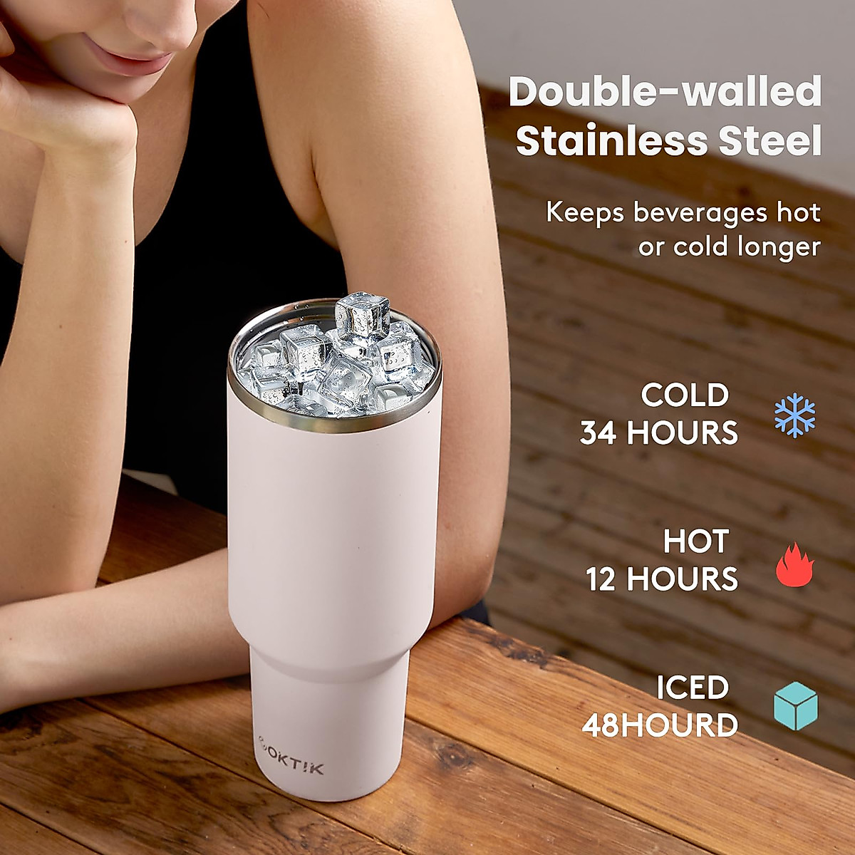 COKTIK 40 oz Tumbler with Handle and Straw, Double Insulated Tumblers with Flip Straw and Top Handle, Leakproof Tumbler, Stanley Cup, Insulated Water Bottle (Rose Quartz)