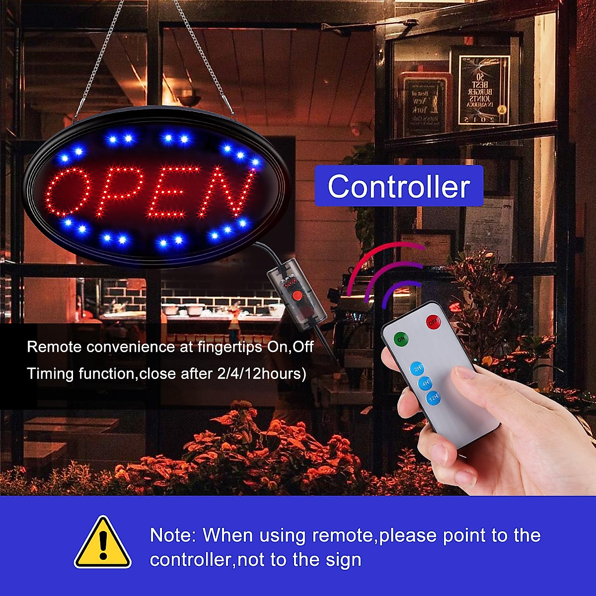 LED Open Sign, FITNATE Large 23x14 inch Business Open Sign with Remote Electric Display Sign,2 Modes Flashing & Steady Lights for Business, Shop, Bar, Hotel