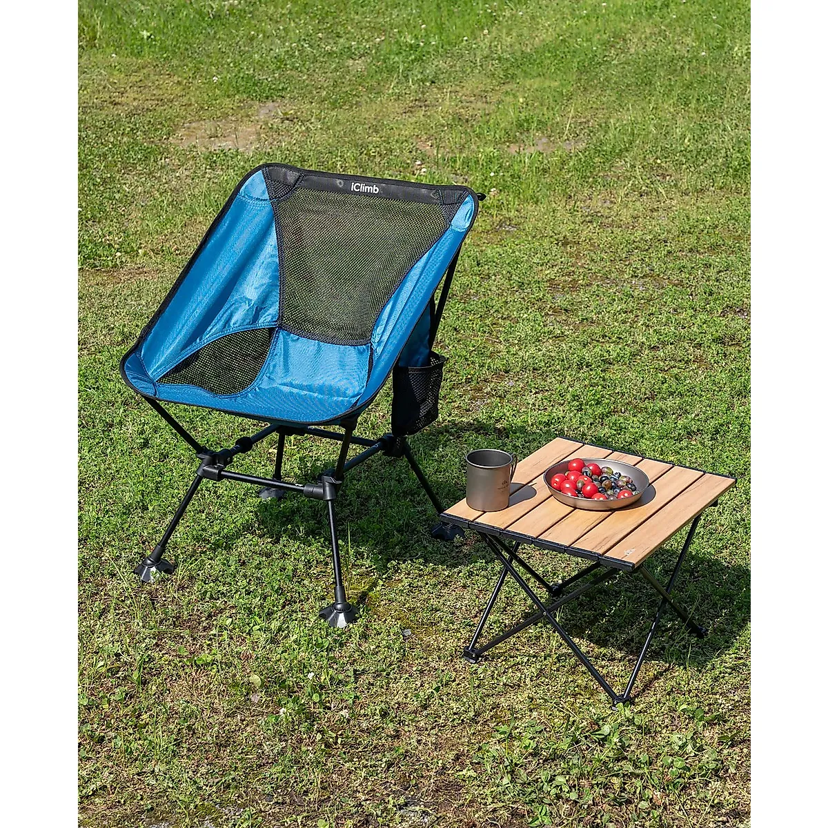 iClimb Ultralight Compact Camping Folding Table with Carry Bag (Nature- S)