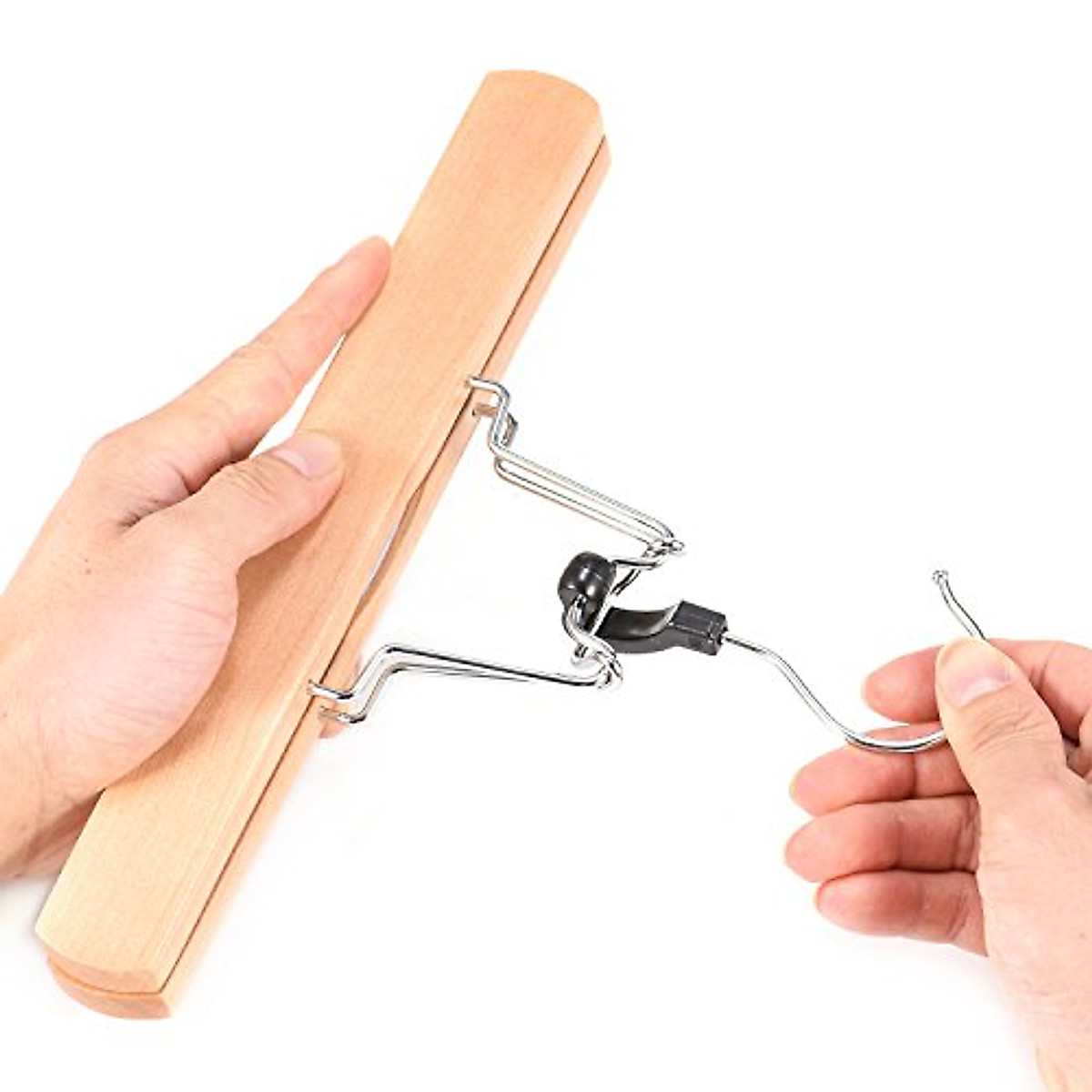 RoyalHanger Wooden Hangers 10 Pack, Skirt Hangers Pant Hangers Collection Wood Hangers Clamp Hanger Trouser Hangers, Non Slip, Natural Finish