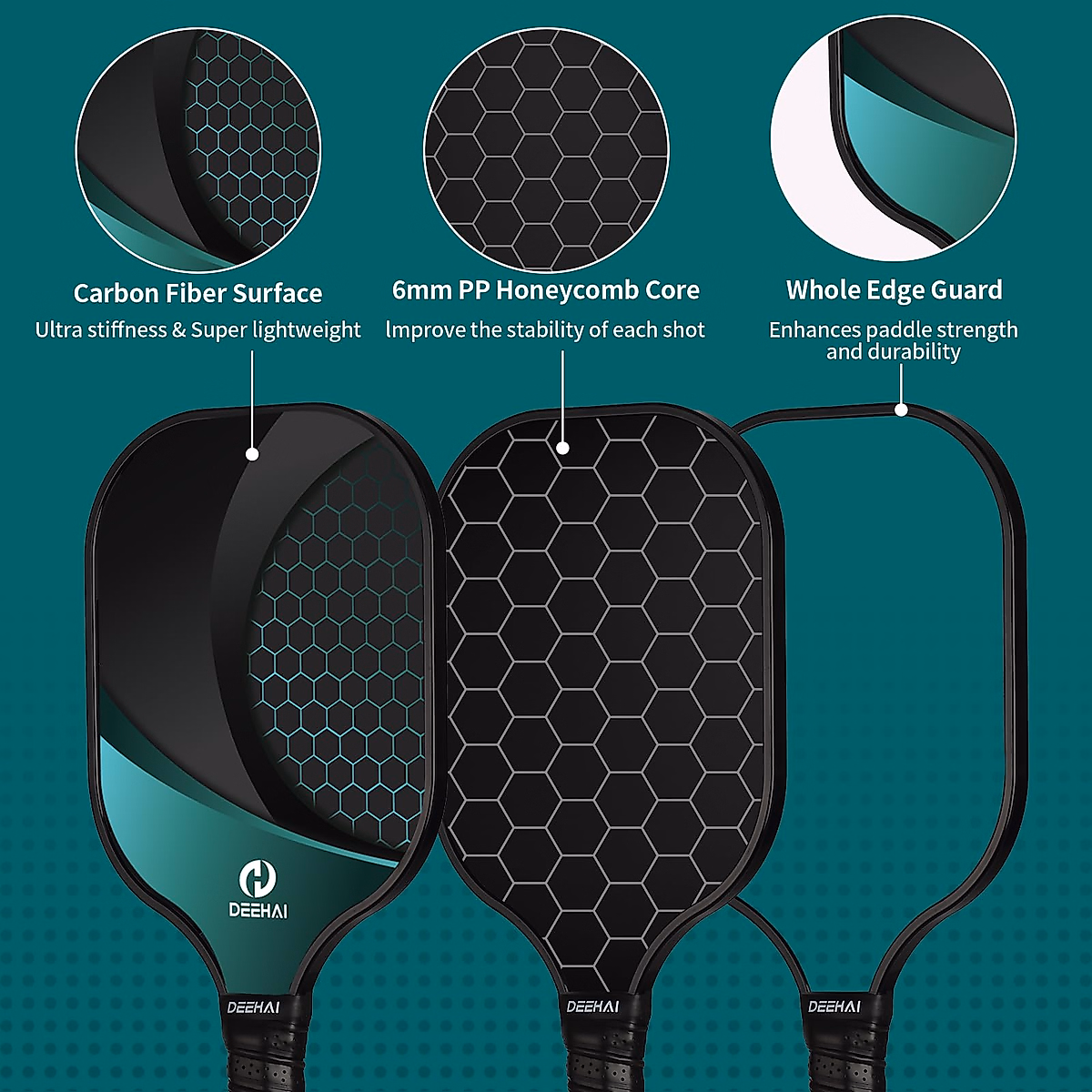 DeeHai Pickleball Paddles 4 Pack- Premium Rackets Fiber Face & Polymer Honeycomb Core Pickleball Set Includes Pickleball Paddles + Pickleball Balls + 1 Bag