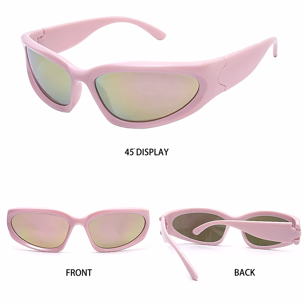 knliwkm Y2K Wrap Around Sunglasses Fashion Rave Metallic Chrome Space Alien Glasses Futuristic Shades Sports for Women Men