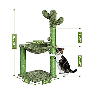 PAWZ Road Cactus Cat Tree, 33 Inchs Cat Tower with Large Soft Hammock and Fully Wrapped Sisal Scratching Post for Indoor Cats