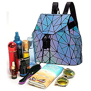 Geometric Handbag Luminous Women Tote Bag Holographich Purses and Handbags Flash Reflactive Crossbody Bag for Women (Strap Backpack Blue)