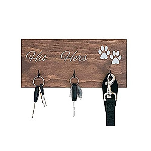 Wall Mounted His Hers and Paws Leash and Key Holder, Dog Lover Gift for Women, 12 inch by 5.5 inch