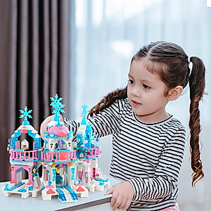 Friends Frozen Castle Building Kit Princess Magical Ice Palace Creative Toy Set for Girls 6-12, Best Learning and Roleplay STEM Construction Toy Gifts with Storage Box for Kids (522 Pieces)