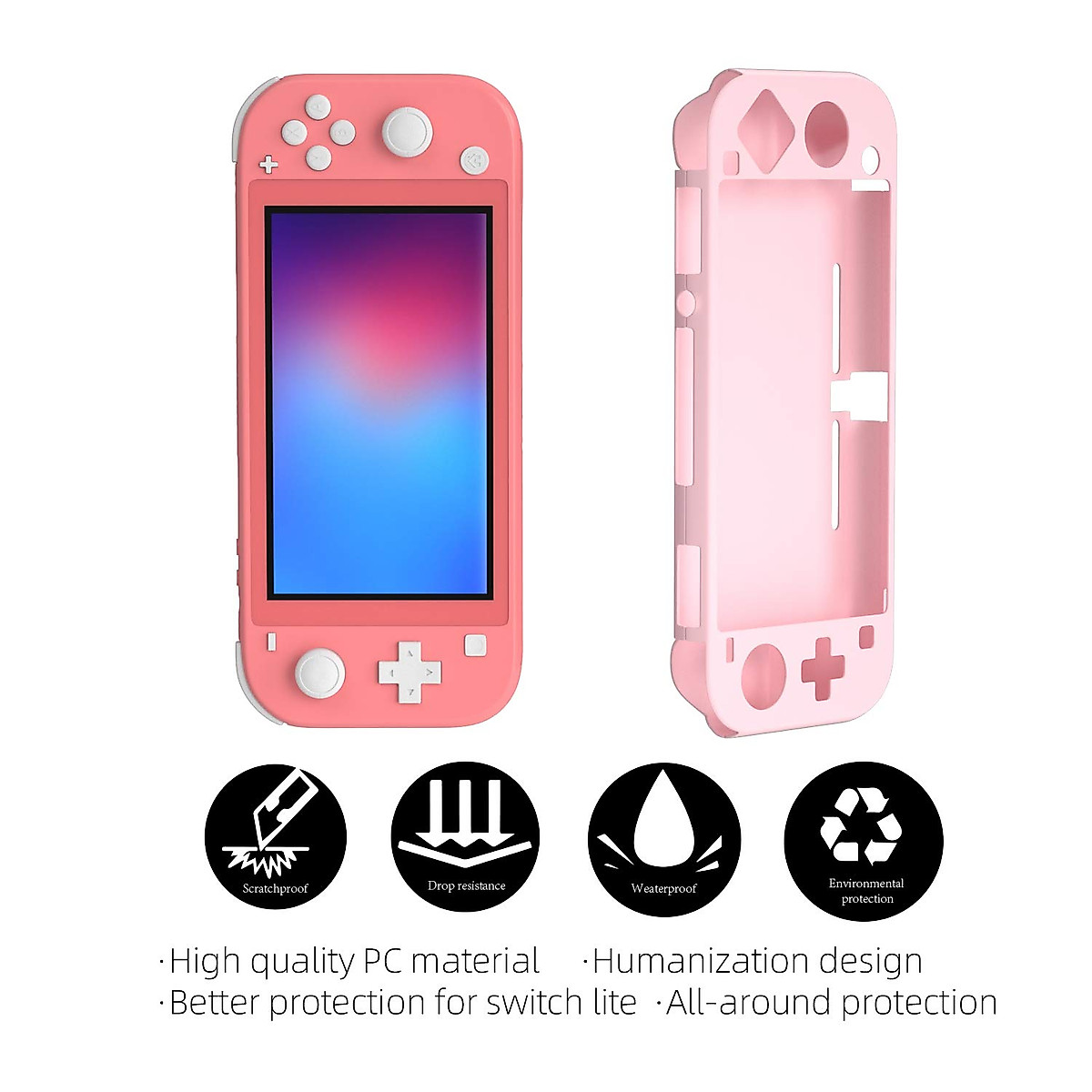 ECHZOVE Comfort Grip Case for Nintendo Switch lite, Protective Hard Case for Nintendo Switch lite - Pink