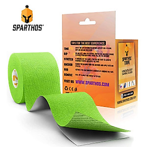 Sparthos Kinesiology Tape [Lime Green - 16.4ft Uncut Roll] x Ice Packs for Injuries [Size Medium + Cover]