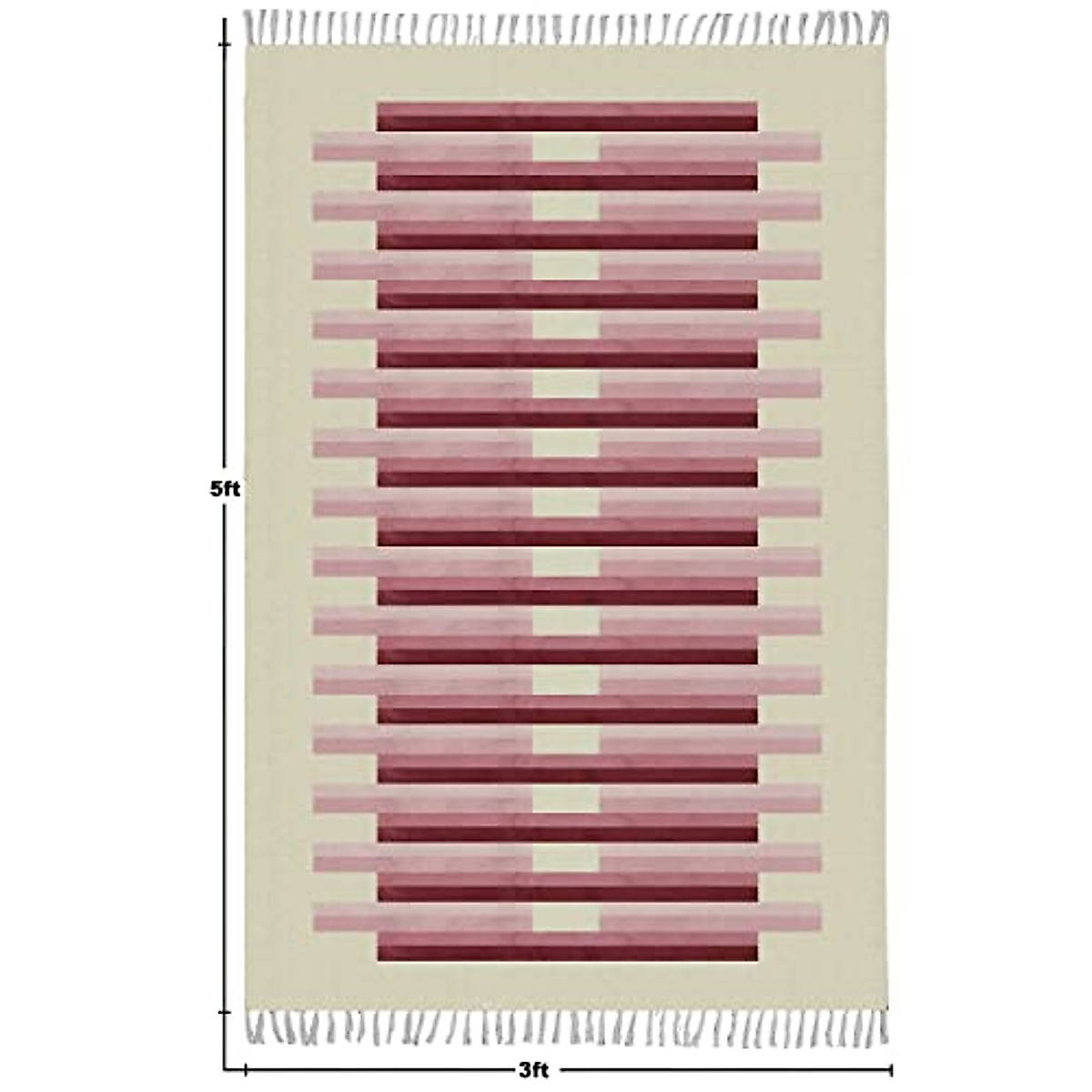 Casavani Hand Block Printed Boho Area Rug Hand Made Striped Tassel Rug Cotton Easy Washable Rugs Floor Carpet for Doormat Entryway Living Room Bedroom Hallway Balcony 10x16 Feet