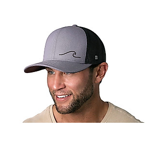 HAKA Ocean Wave Embroidered Trucker Hat, Outdoor Hat for Men & Women, Adjustable Baseball Cap, Mesh Snapback, Golf Hat (Grey/Black)