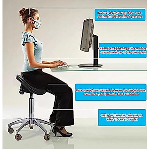 Generic Ergonomic Saddle Chair with Back Support, Split Seat Dental Rolling Stool for Medical Office and Home Use - Two Tilting Options Available