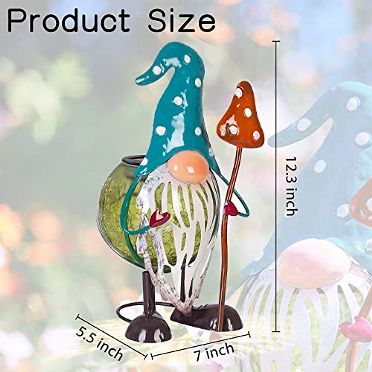 dreamskip Solar Outdoor Lights Decorative, Metal Gnomes Statue Decorations, Garden Solar Lights Table Lantern Lamps for Patio, Yard, Porch, Balcony