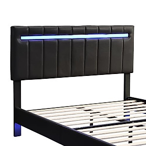 anwickjeff Queen Size Floating Bed Frame with LED Lights and USB Charging,Modern Queen Upholstered Platform LED Bed Frame with Headboard, Low Profile Platform Bed for Bedroom, (Black, Queen)