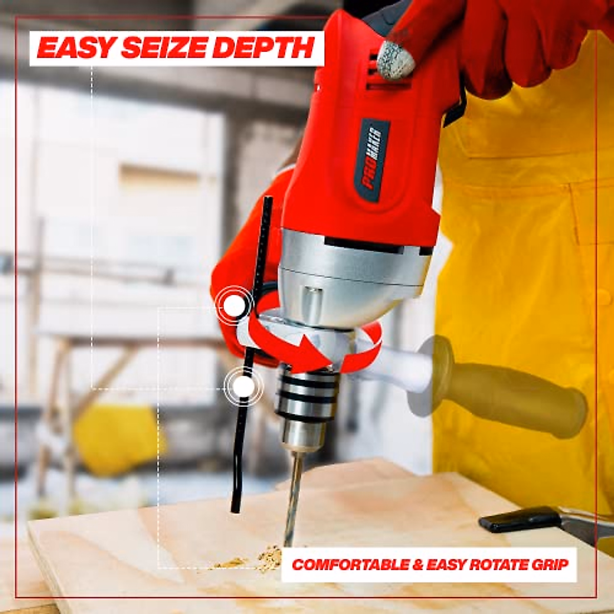 PROMAKER 7.5AMP Hammer Drill, 1/2-inch Corded Hammer Drill with accessories, Variable speed 0-3000 RPM, option to choose Impact and Hammer Drill. PRO-TP850KIT.