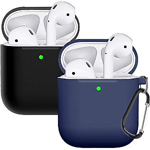 Compatible with AirPods Case Cover Silicone Protective Skin for Airpods Case 2&1 (2 Pack) Black/Navy Blue