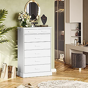 EPHEX Tall Dresser with 7 Drawers for Bedroom, Storage Tower Clothes Organizer, White Chest of Drawers with Sturdy Pedestal, 27.6'' W x 15.8'' D x 44.1'' H