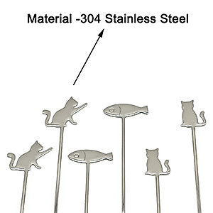 Maydahui 6PCS Cat Fish Spoon and Fork Cute Coffee Animal Spork 5.8 inch 18/10（304）Stainless Steel Teaspoon Dessert Drink Sugar Spoons Fruit Forks Tableware