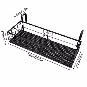 QUMENEY Metal Railing Planter with Hooks, Iron Hanging Planter Basket, Balcony Plant Holder Fence Hanging Bucket Pot Flower Holder for Outdoor Garden Porch Patio (Black, 23.6 x 7.8 x 4.7 Inch)
