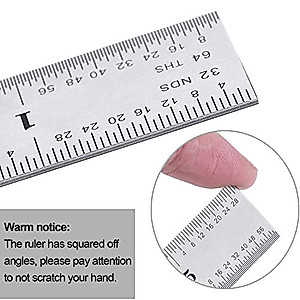 2 Pack Stainless Steel Ruler Machinist Engineer Ruler, Metric Ruler with Markings 1/8, 1/16, 1/32, 1/64 Inch for Engineering, School, Office, Architect, and Drawing (12 Inch, 6 Inch)