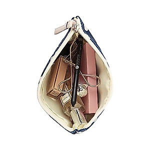 Mini Momo Makeup Bag Travel Organizer Toiletry Pouch for Women Small Cosmetic Case for Purse, Cute Fabric Storage Clutch (Small Makup Bag - Floral Blue)