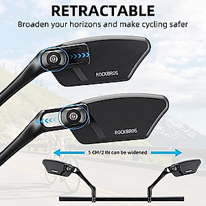 ROCKBROS 2023 Newest Bike Mirrors Handlebar Mount Rearview Mirror HD Blast-Resistant All-round Angle Adjustable Retractable Bicycle Mirror for E-bike （21-26mm Handlebar）