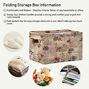 ALAZA Decorative Basket Rectangular Storage Bin, Watercolor Rose Flower Bouquet Paisley Organizer Basket with Leather Handles for Home Office